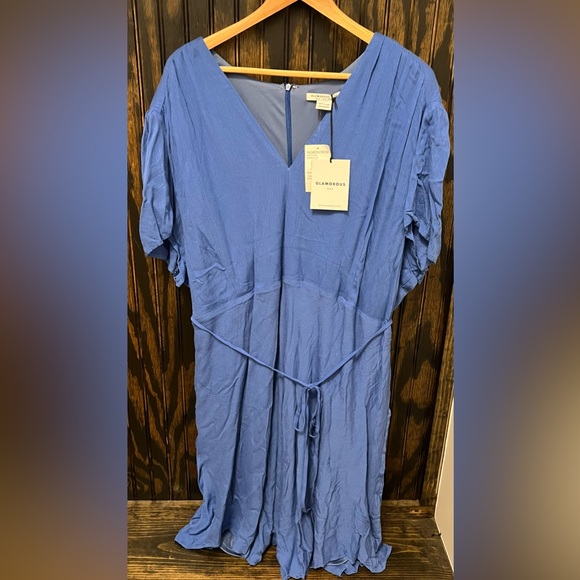 Glamorous | Dresses | Nwt Glamorous Curve Blue A Line Tie Waist Dress ...